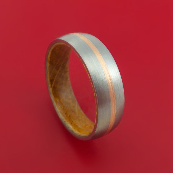 Titanium Ring with 14k Rose Gold Inlay and Interior Hardwood Sleeve ...