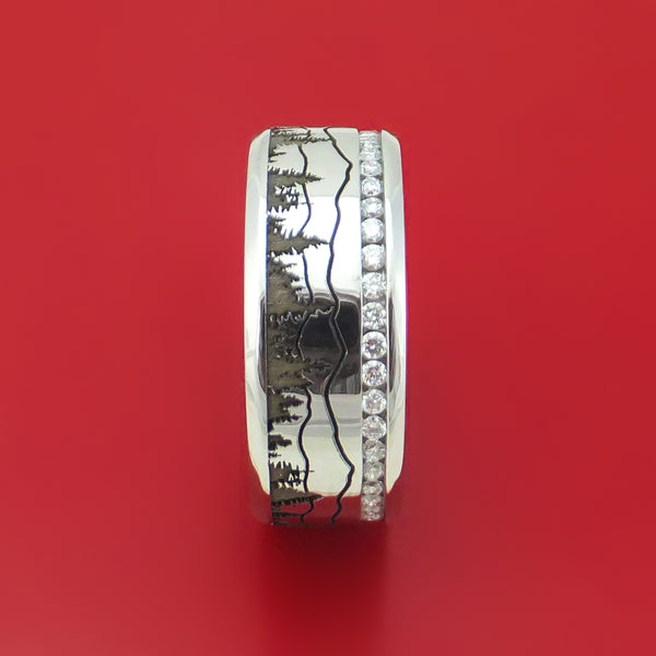 Cobalt Chrome Eternity Lab Diamond Ring with Pine Trees and Mountain D ...