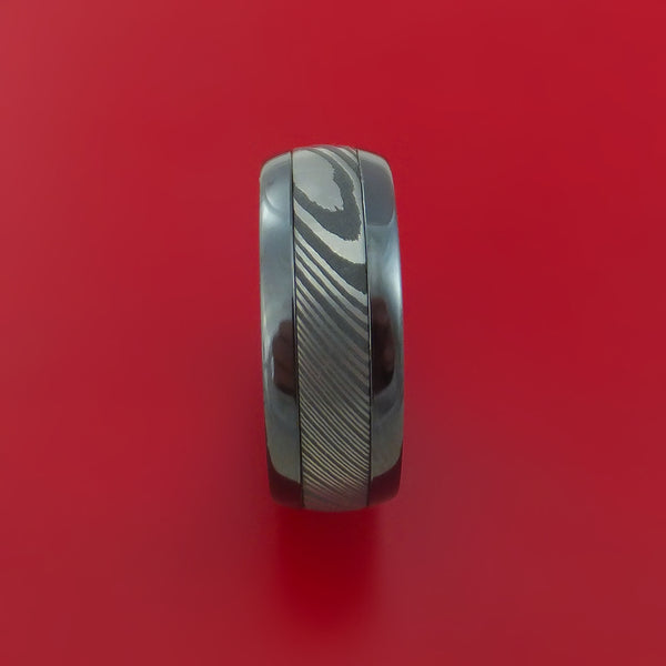 Black Zirconium Ring with Damascus Steel Inlay and Interior Cerakote ...