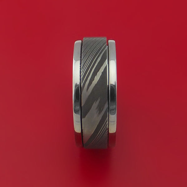 Titanium Spinner Ring with Damascus Steel Inlay Custom Made Men's ...