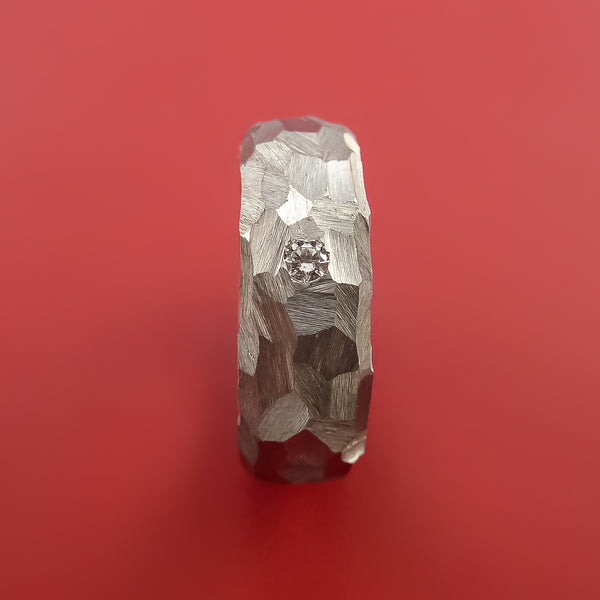 Diamond Titanium Ring Modern Style Rock Hammer Finish Band Fashion Rin ...