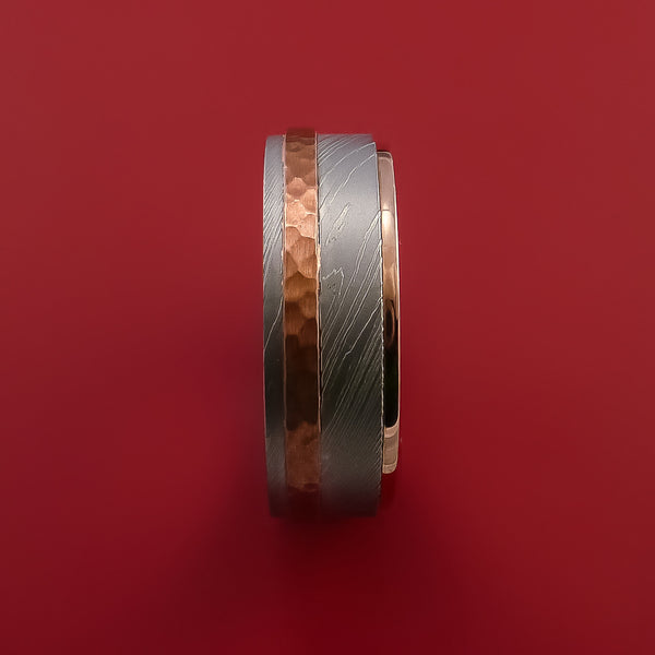 Damascus Steel Ring with Copper Inlay and Interior 14k Rose Gold Sleeve ...