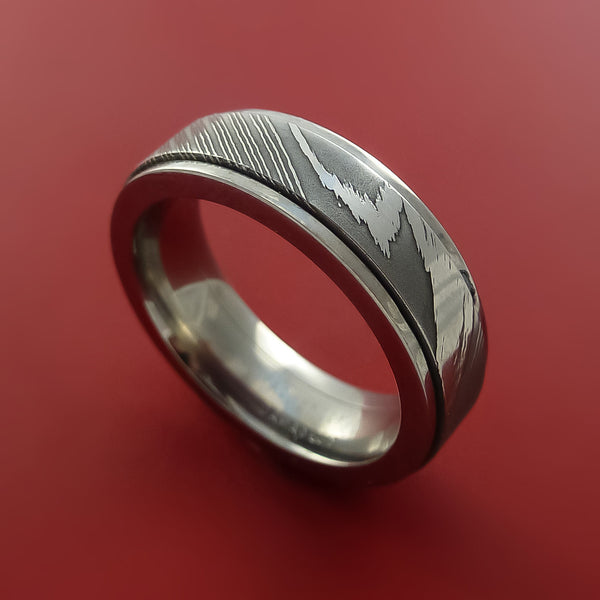 Titanium Spinner Ring with Damascus Steel Inlay Custom Made Men's ...